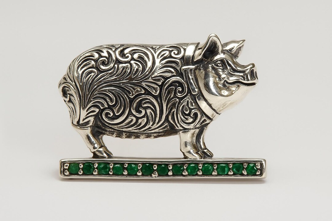 Antique Style Emerald and Ruby Pig Brooch 925 Sterling Silver - Etsy