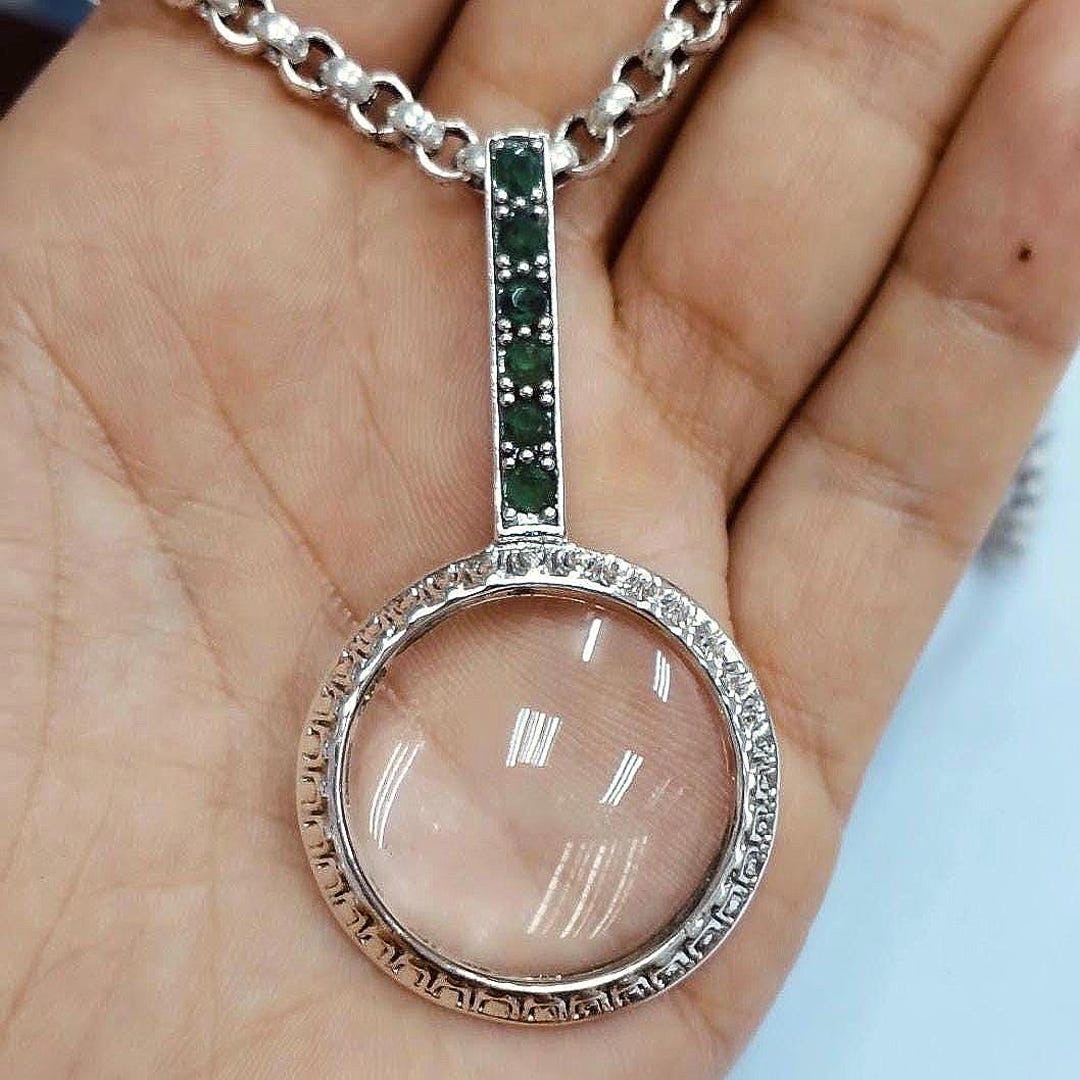 Antique Inspired Collectable Emerald Magnifying Glass Pendant 925 ...