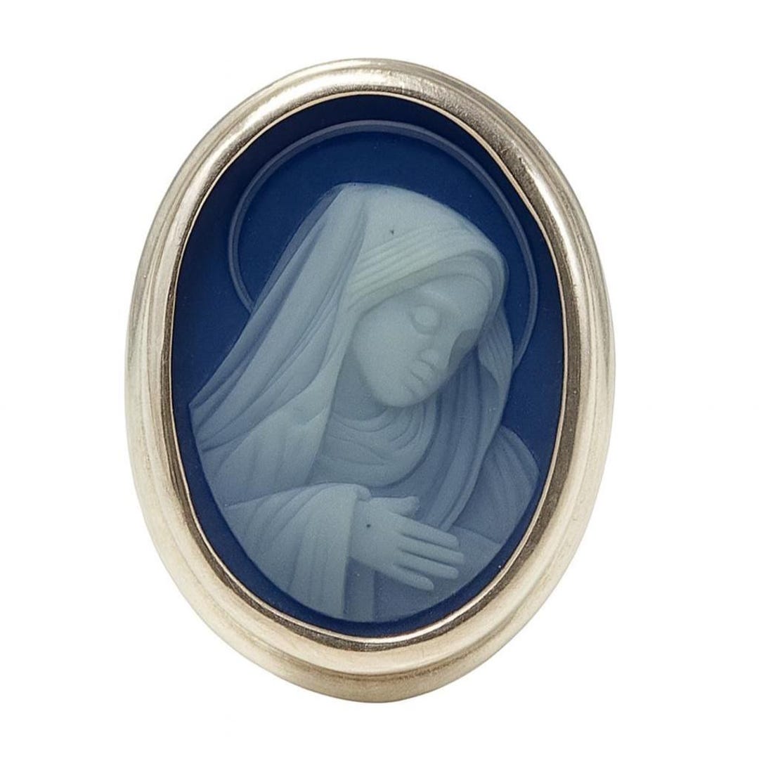 Vintage Style Sterling Silver Blue Cameo Ring Religious Virgin Mary ...