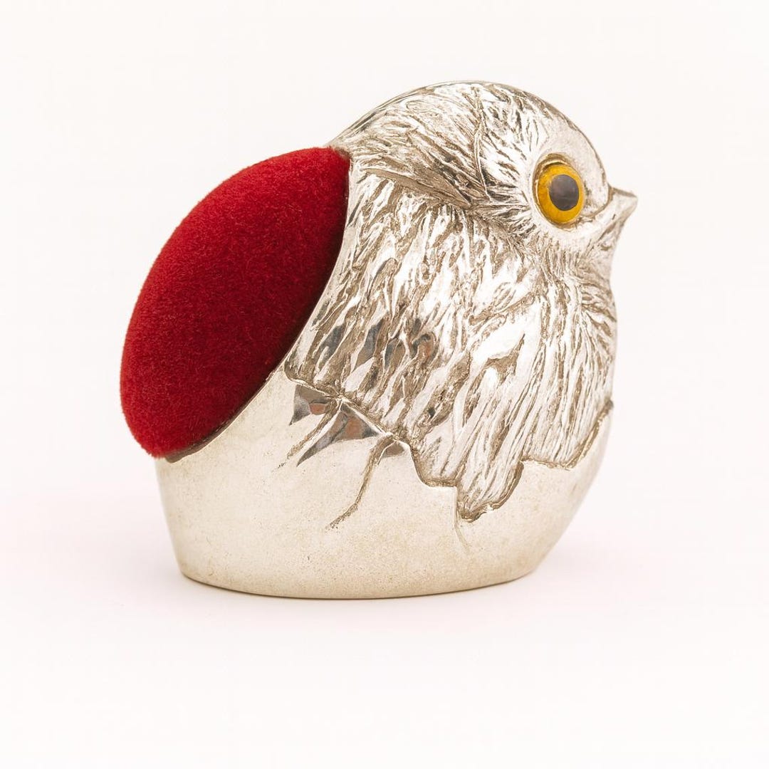 Antique Inspired Hatching Chick Pin Cushion Glass Eyes 925 Sterling ...