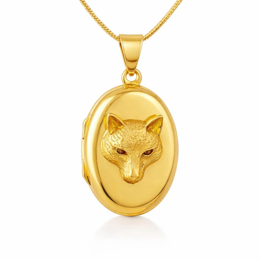 Gold Plated Sterling Silver Fox Head Locket Necklace, Woodland Jewelry ...