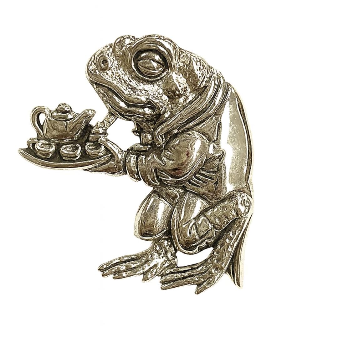 Victorian Style Frog Waiter Serving Tea Pin Brooch 925 Sterling Silver ...