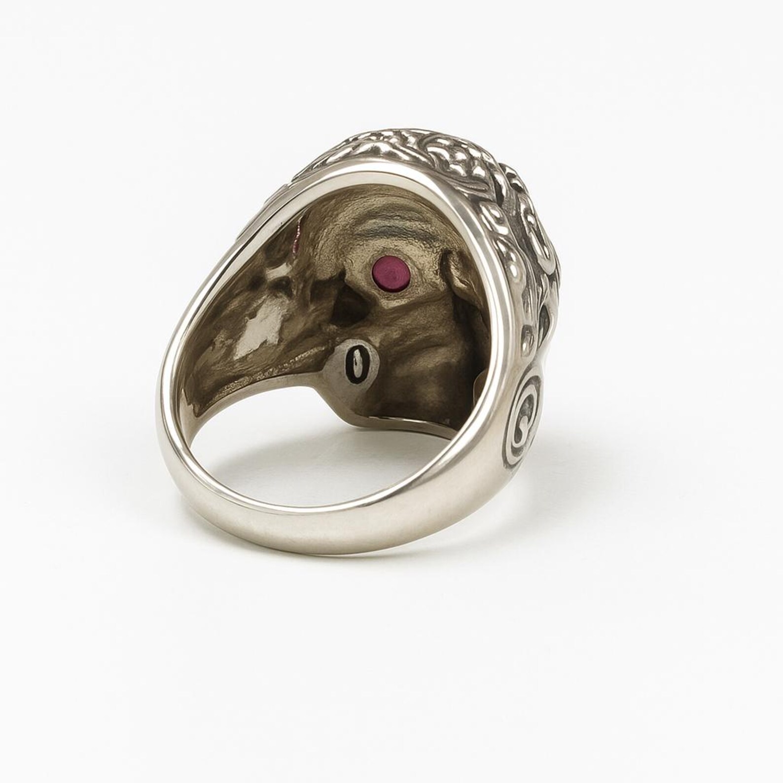 Art Nouveau Large Skull Ruby Eyes Ring 925 Sterling Silver Hallmarked ...