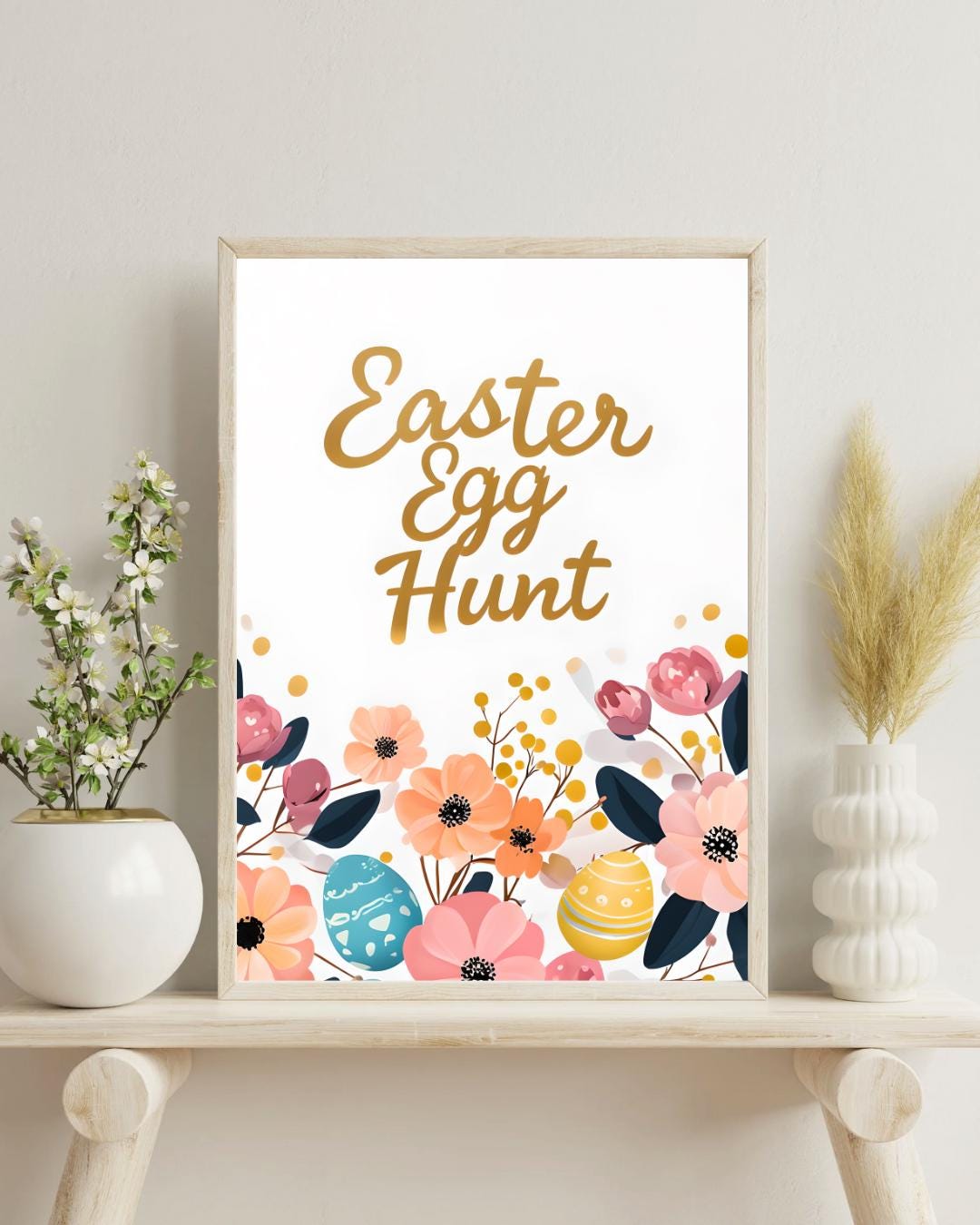 Easter Egg Hunt Floral Poster - Spring Wall Art, Easter Decor, Floral ...