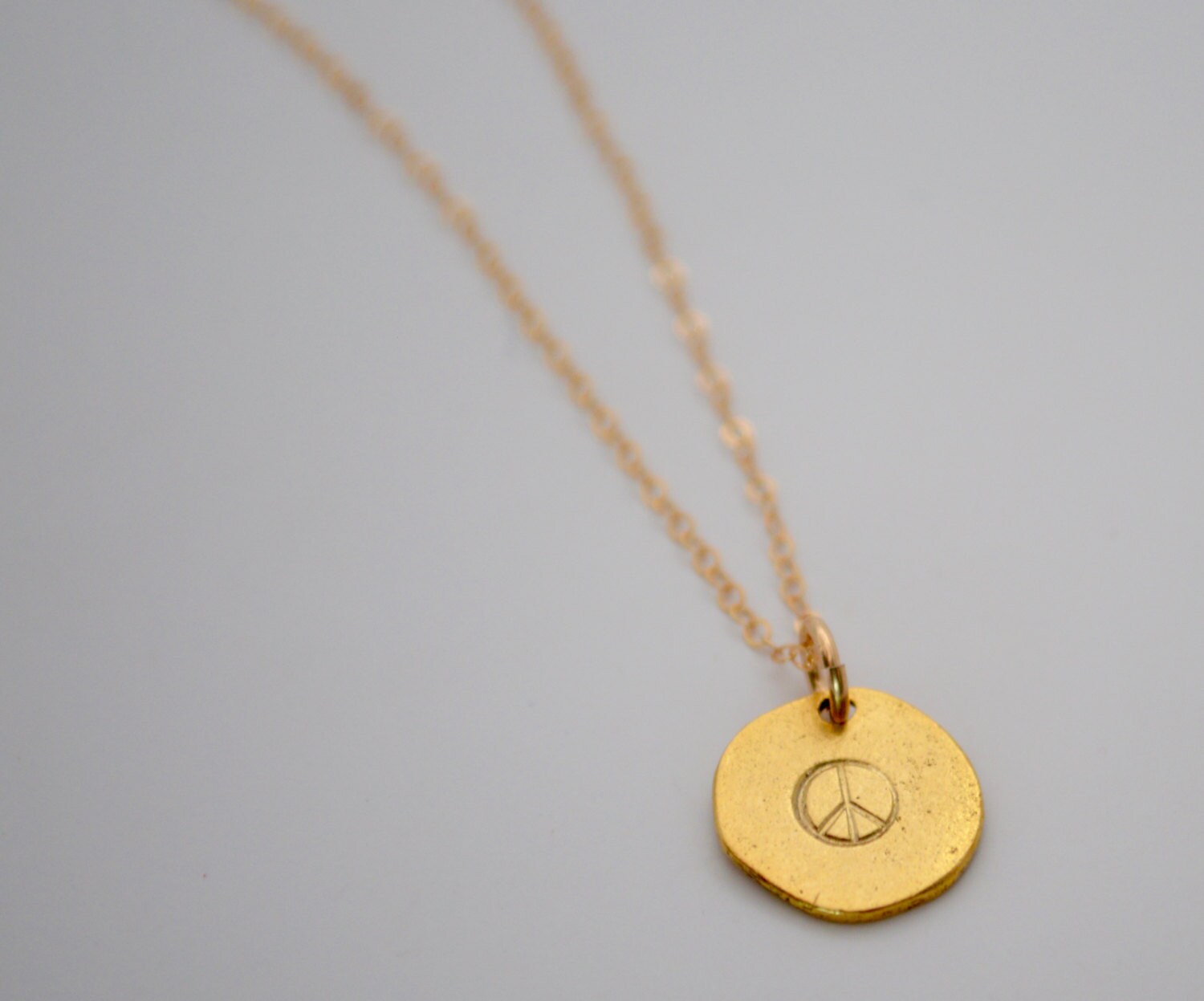 Peace Sign Necklace Gold Peace Sign Necklace Stamped Peace | Etsy