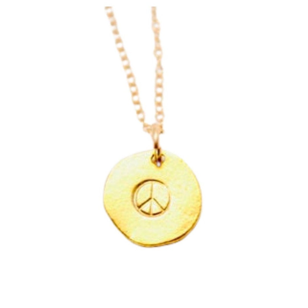 Peace Sign Necklace, Gold Peace Sign Necklace, Stamped Peace Sign ...
