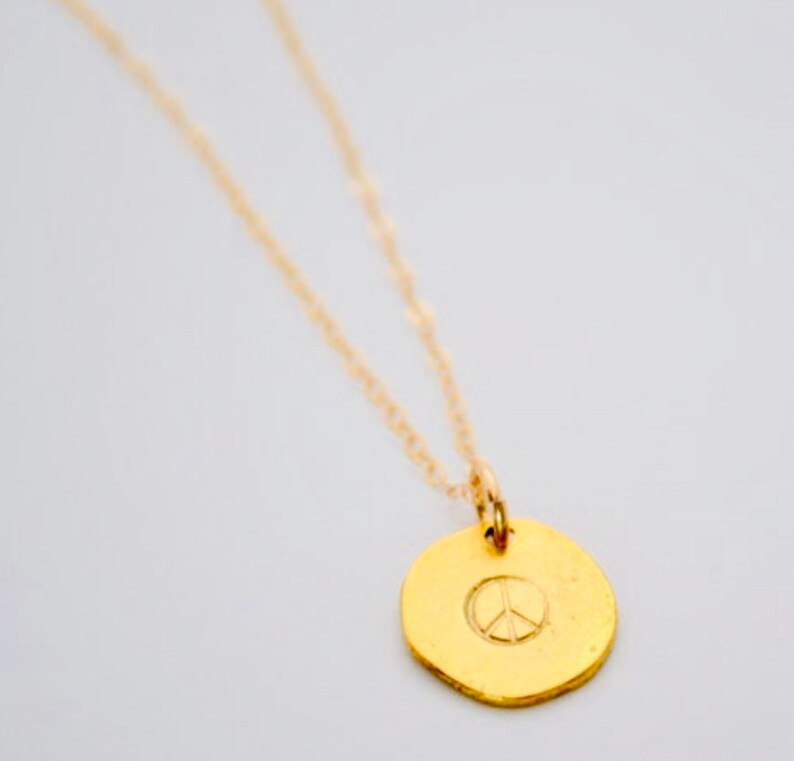 Peace Sign Necklace Gold Peace Sign Necklace Stamped Peace - Etsy