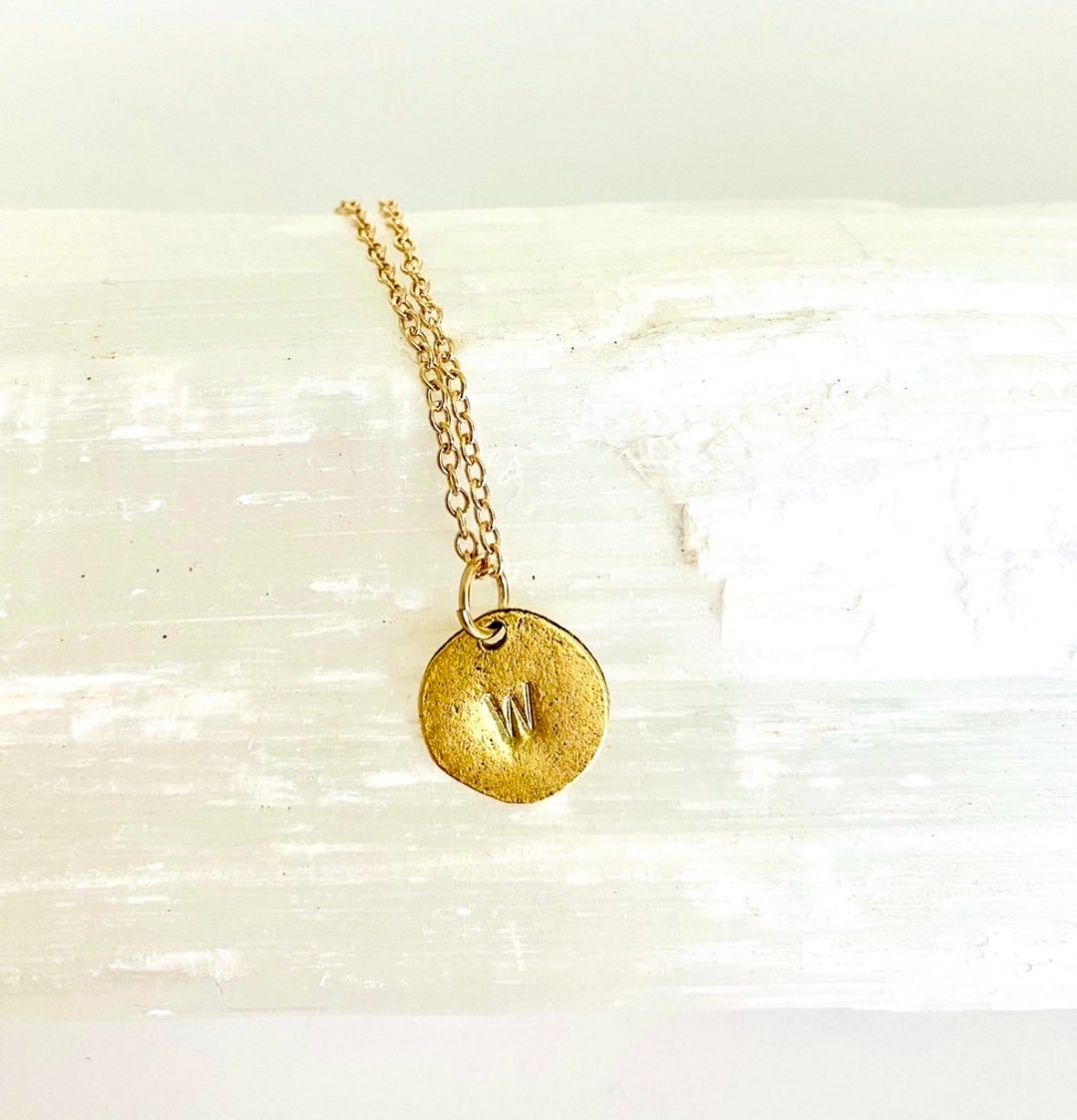 Gold Monogram Initial Necklace, Gold Initial Necklace, Small Stamped ...