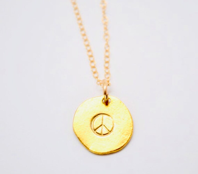 Peace Sign Necklace Gold Peace Sign Necklace Stamped Peace - Etsy