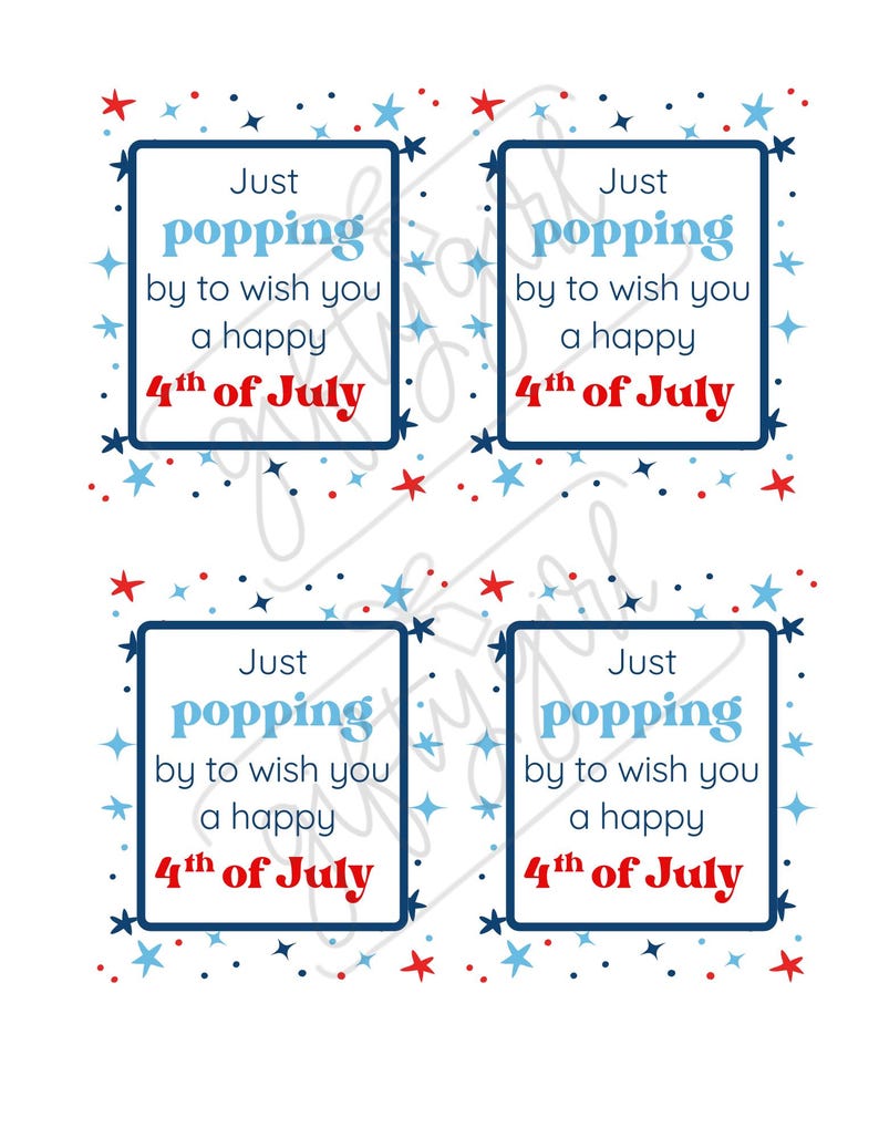 4th of July Gift Tag Just Popping By - Etsy