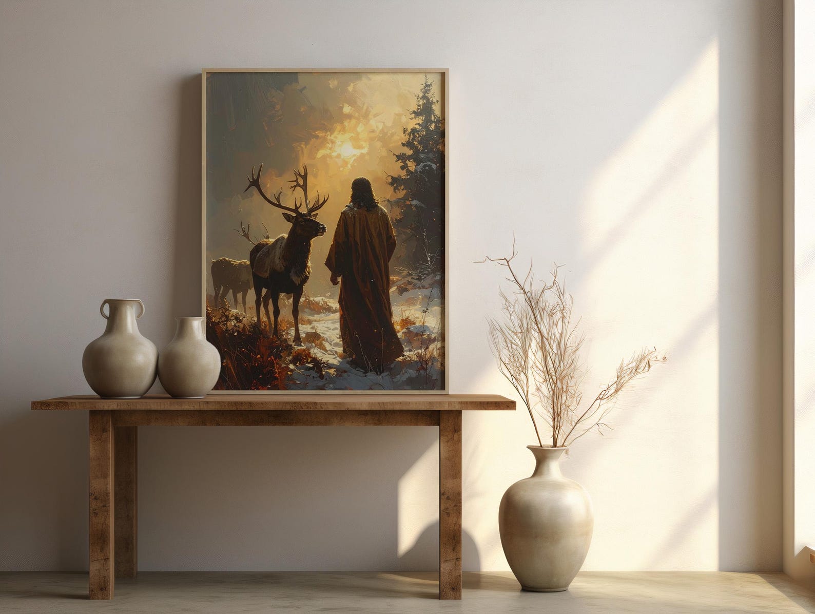 Christmas Jesus and Deer Wall Art – Religious Digital Download, Winter ...