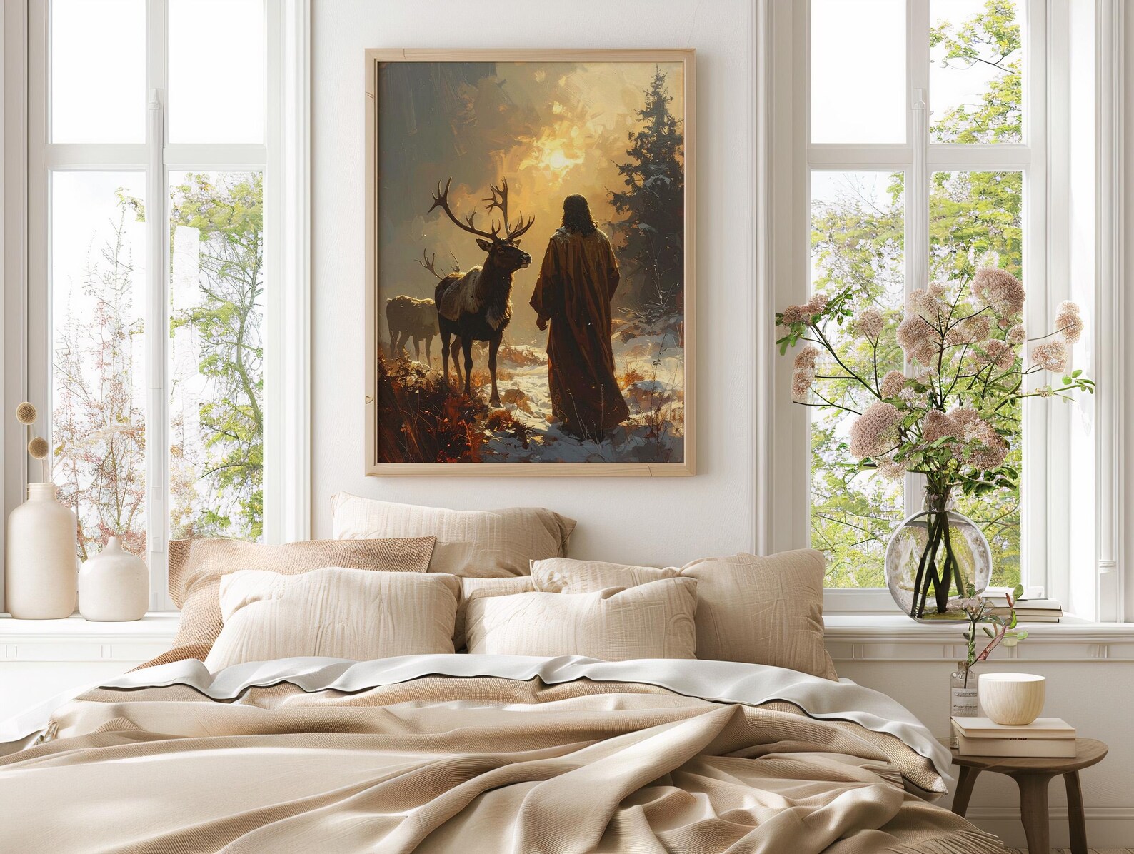Christmas Jesus and Deer Wall Art – Religious Digital Download, Winter ...