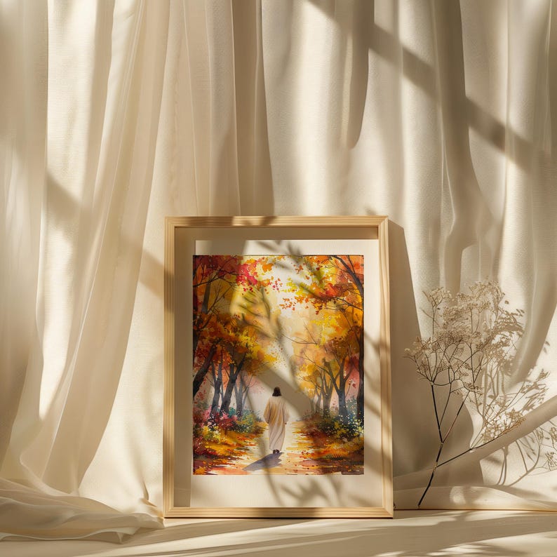 Jesus Walking in Autumn Forest – Christian Wall Art Printable ...