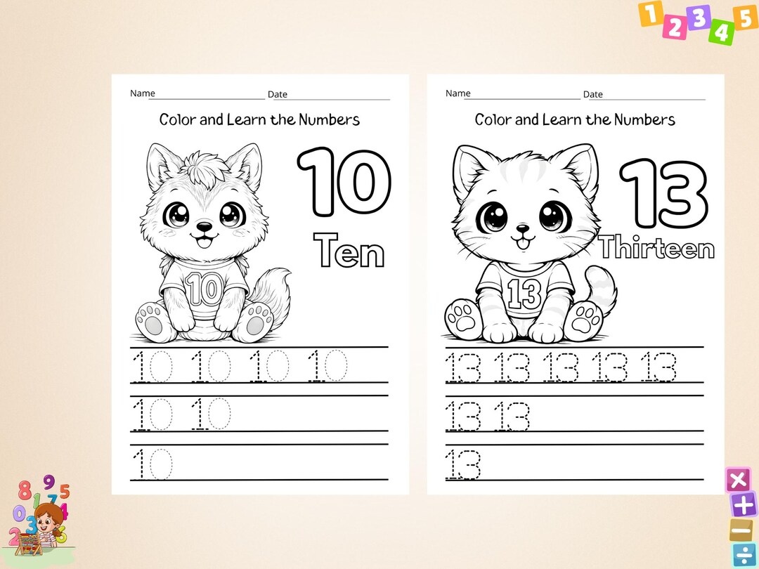 Learning Numbers Coloring Book for Kids, Cute Animal Worksheets | A4 ...