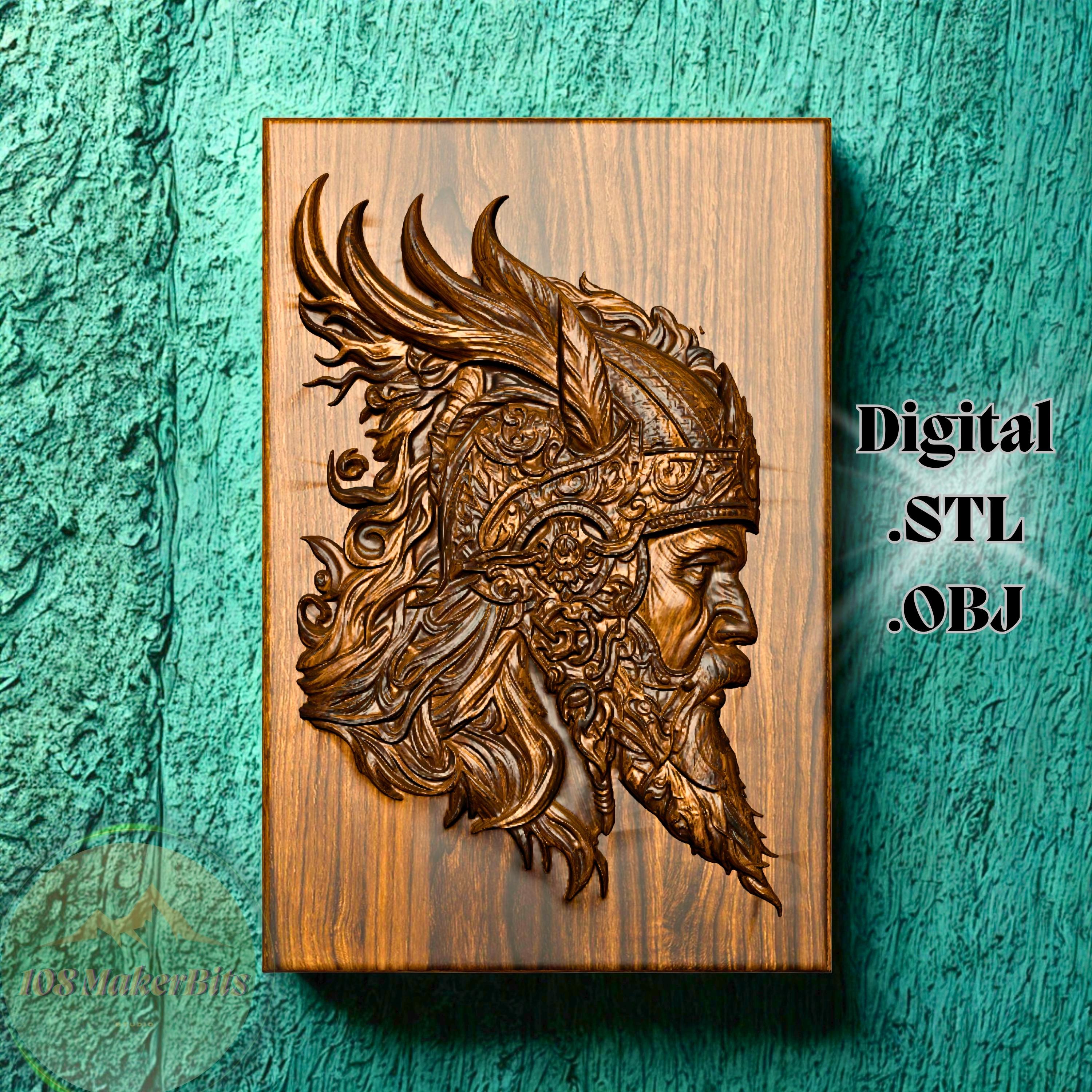 Viking Warrior 3D Relief STL File for CNC Carving Design, Digital Wood ...