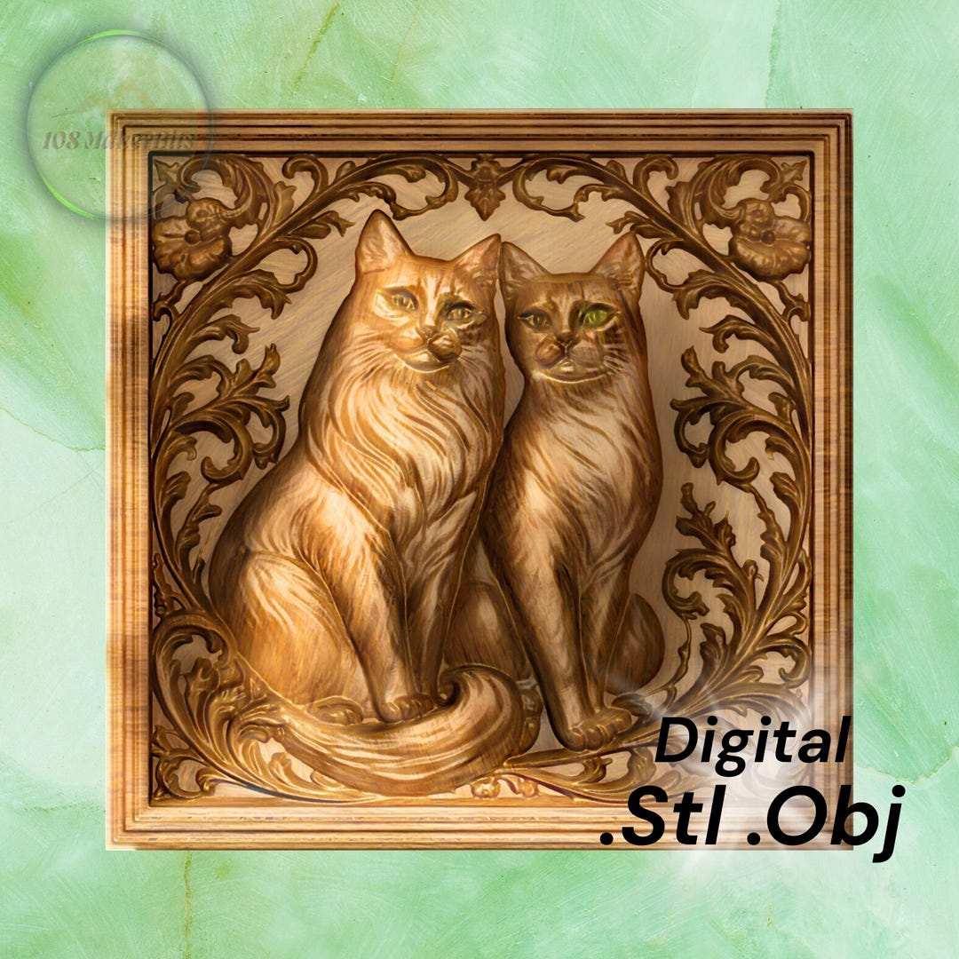 Cats Bas Relief STL File for CNC Router and 3D Printing | Decorative ...