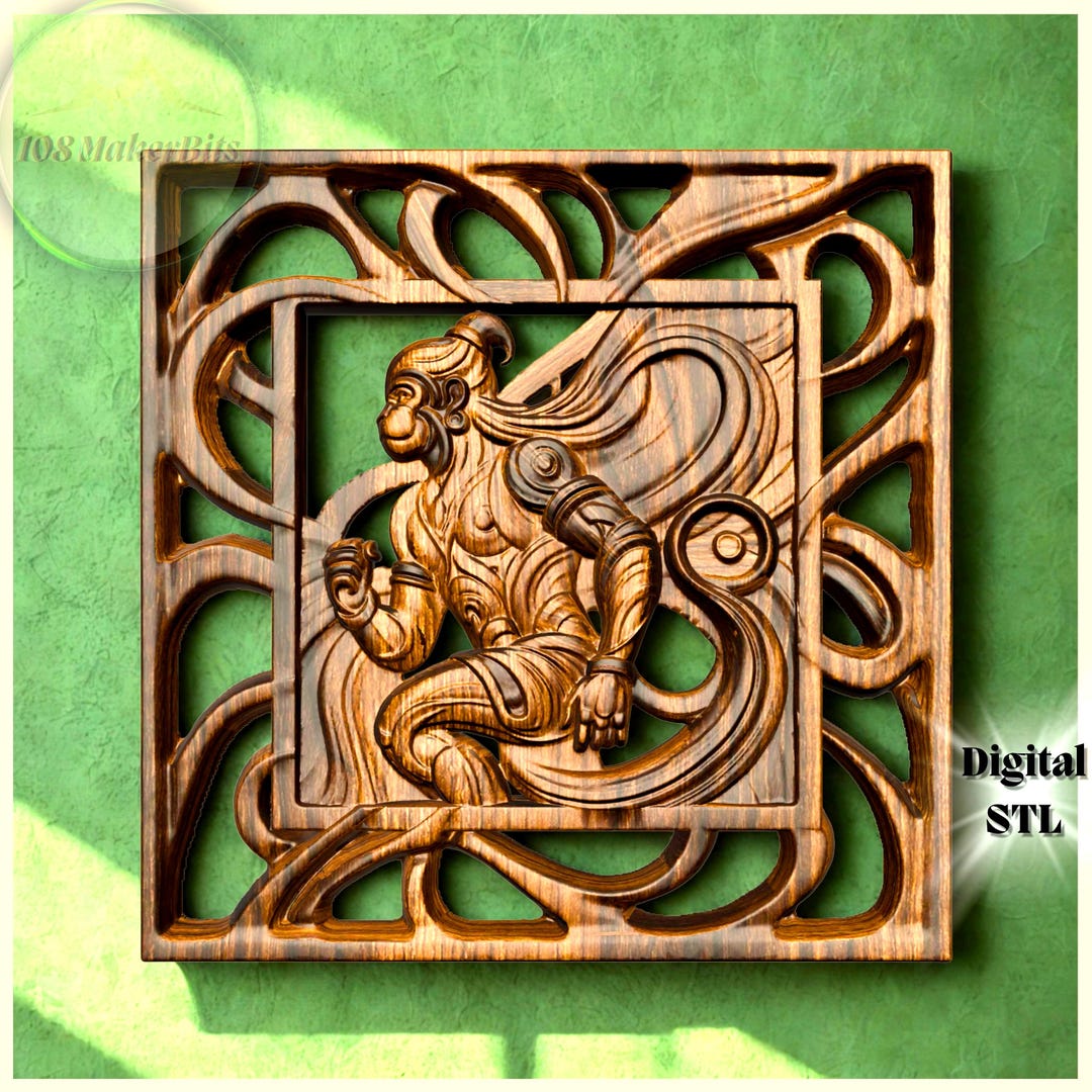 3D Hanuman Wall Art STL CNC File, Digital Relief 3D Model, Decorative ...