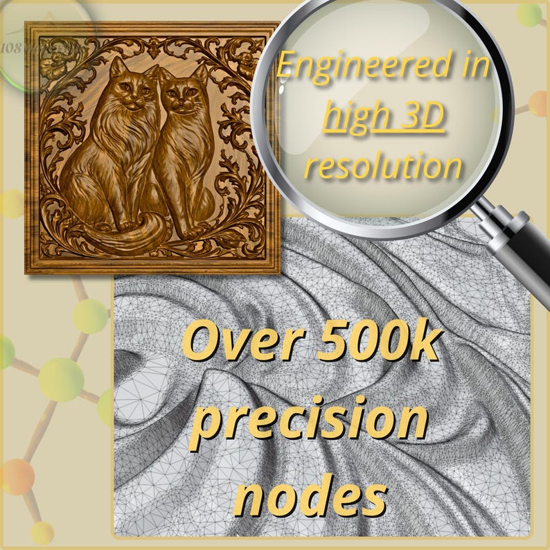 Cats Bas Relief STL File for CNC Router and 3D Printing | Decorative ...
