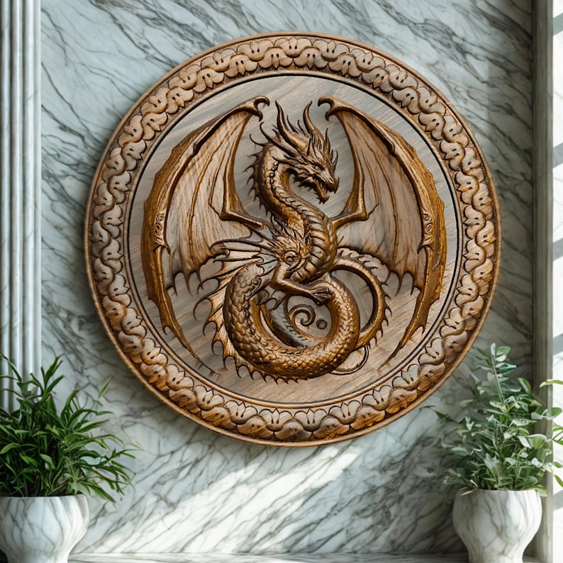Round Dragon Bas Relief STL / OBJ File for CNC Wood Carving or 3D ...