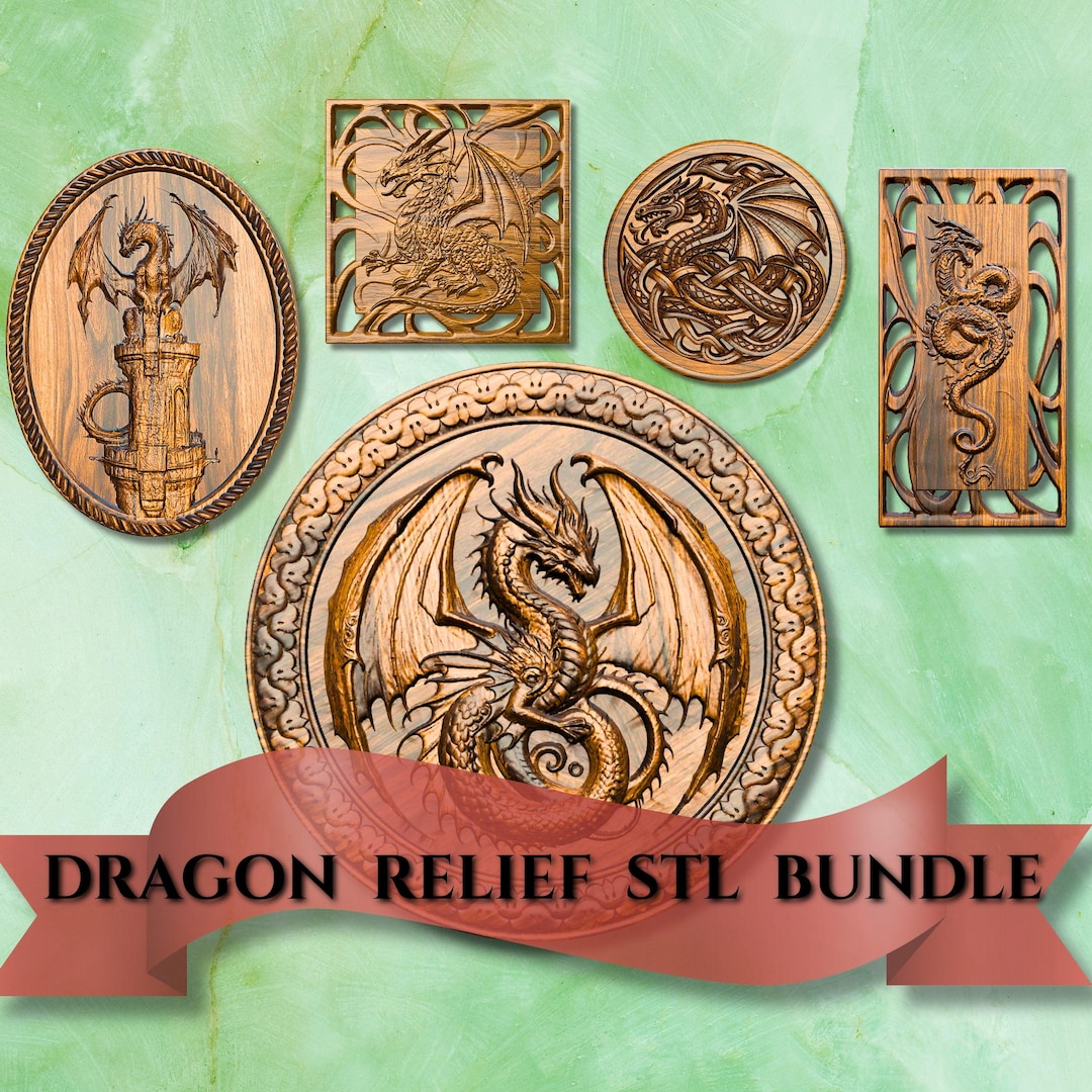 Dragon Relief Bundle STL for CNC Router – Mythical Dragon Wall Art ...