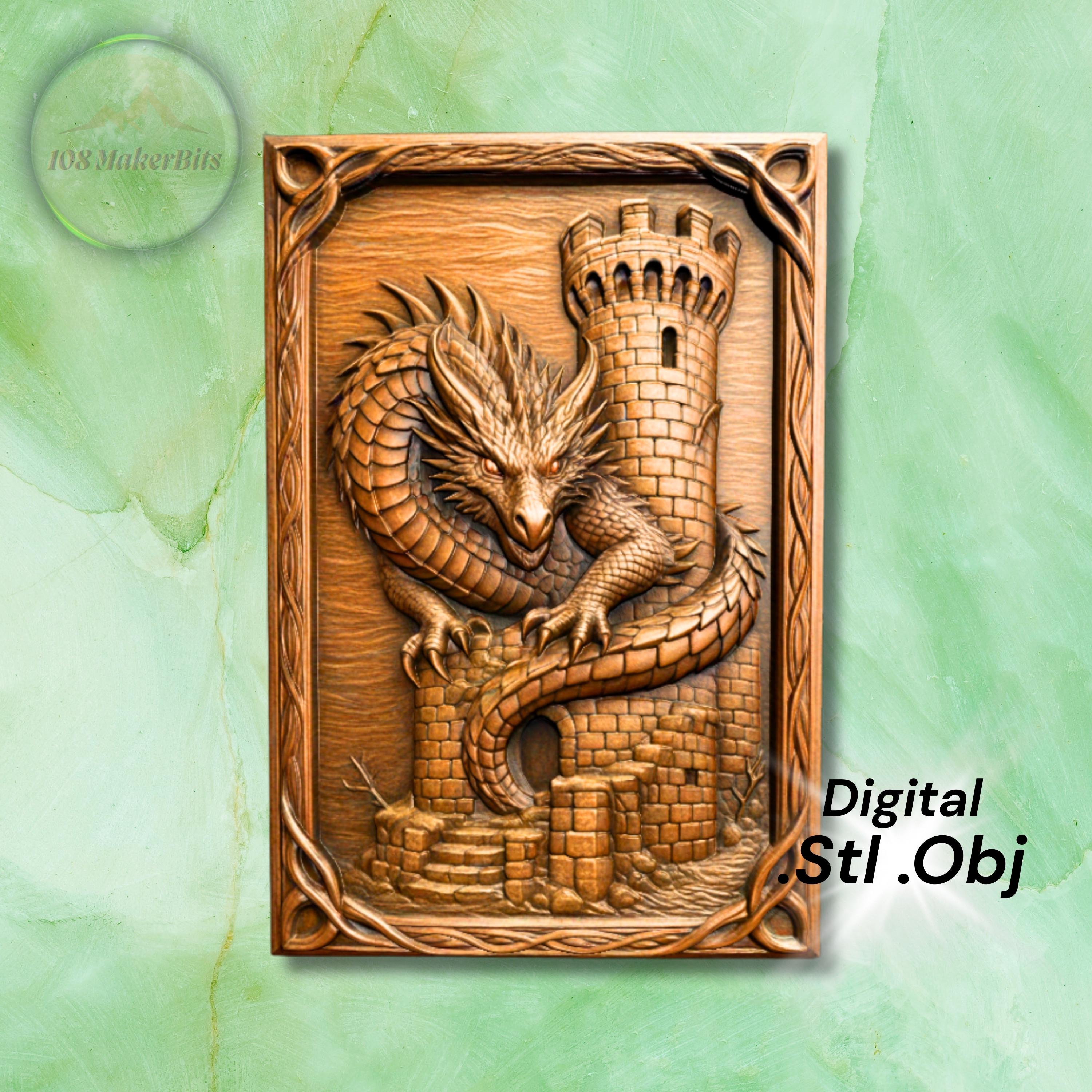 Dragon on Castle Tower Bas Relief STL File for CNC Router – Fantasy ...