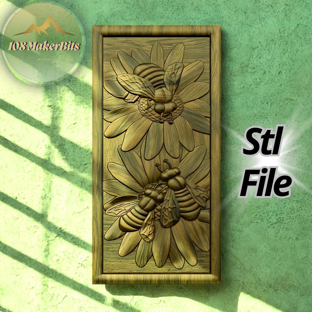 Bees and Flowers 3D Relief Panel STL Obj Files for CNC and 3D Printing ...
