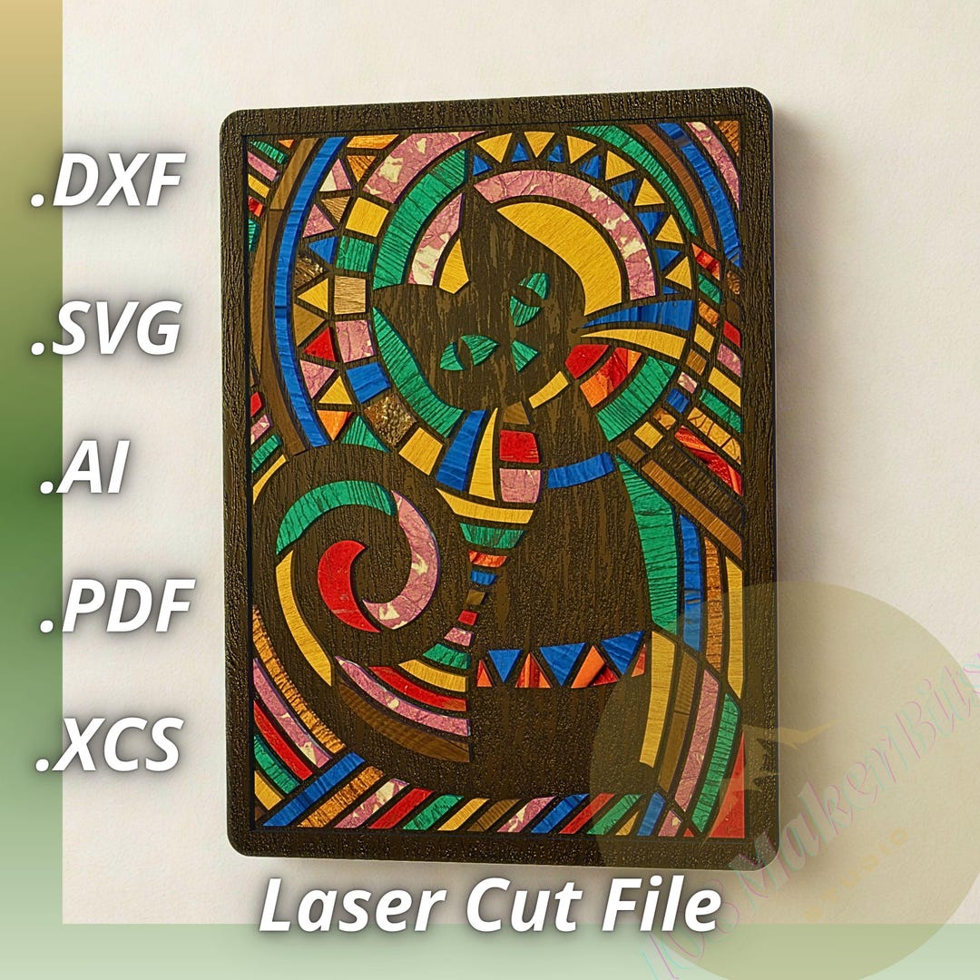 Cat Wall Art SVG Laser Cut File, Geometric Stained Glass Style Panel ...