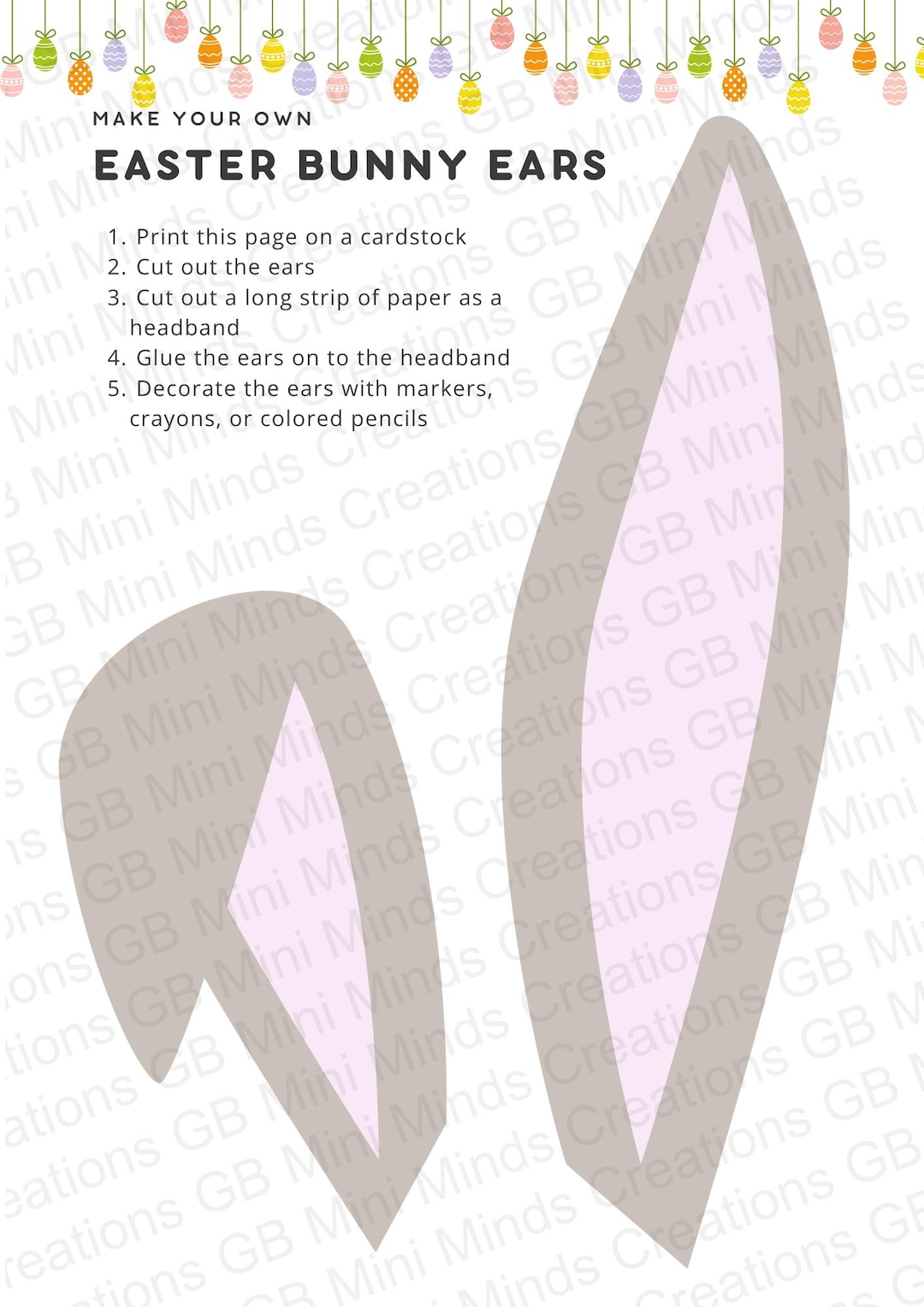 Bunny Ear Headband Printable DIY Template - Etsy