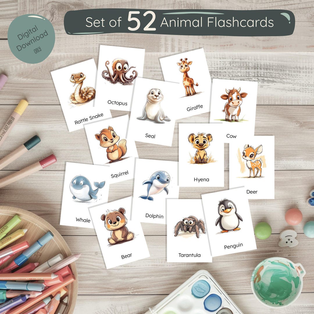 Animal Flashcards for Kids | 52 Cards With Names + Habitat Sort Game ...