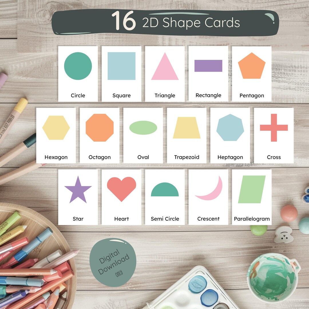Printable 2D and 3D Shapes Flashcards for Kids - Pastel Geometry ...
