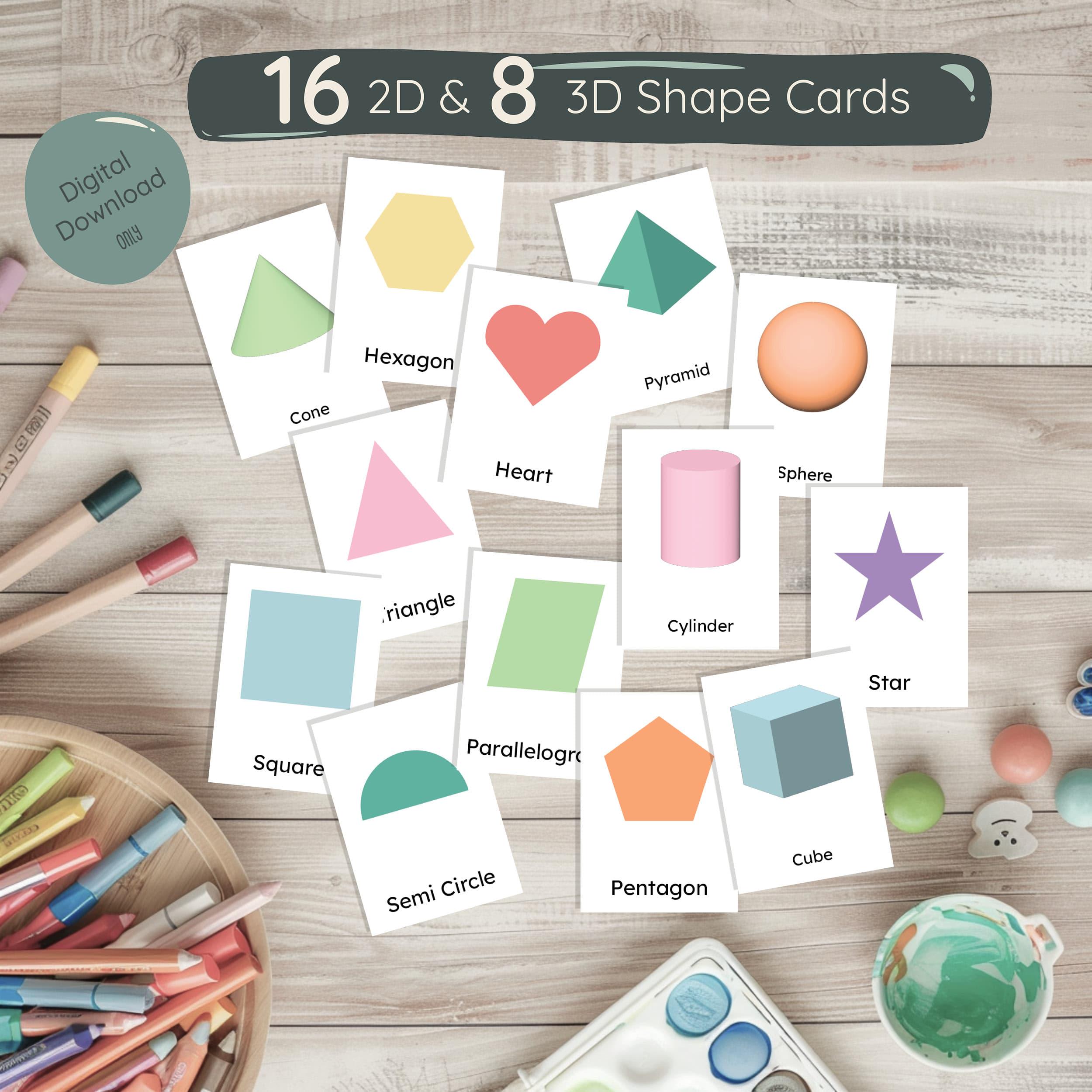 2D & 3D Shapes Flashcards | Geometry Learning Cards Printable for Kids ...