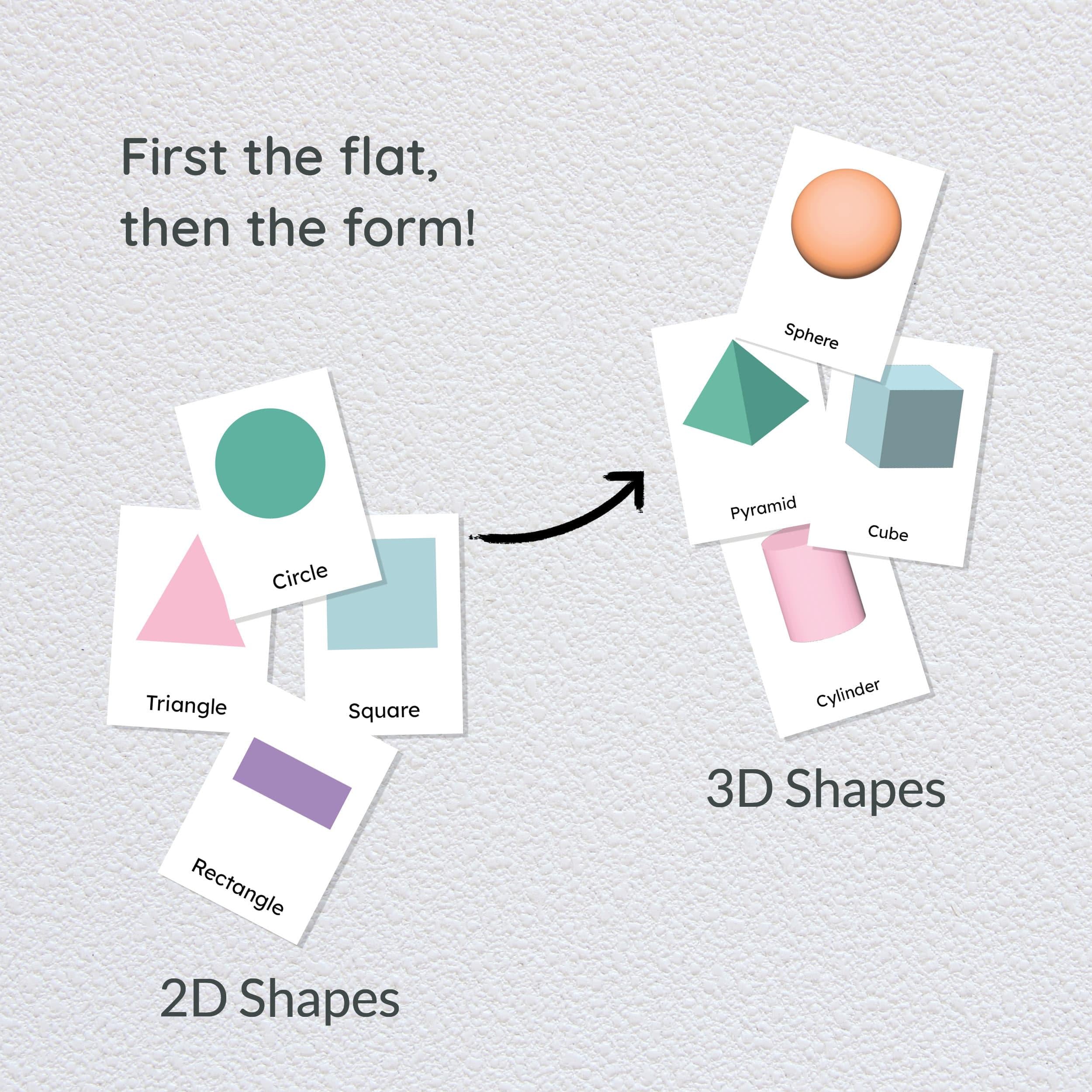 2D & 3D Shapes Flashcards | Geometry Learning Cards Printable for Kids ...
