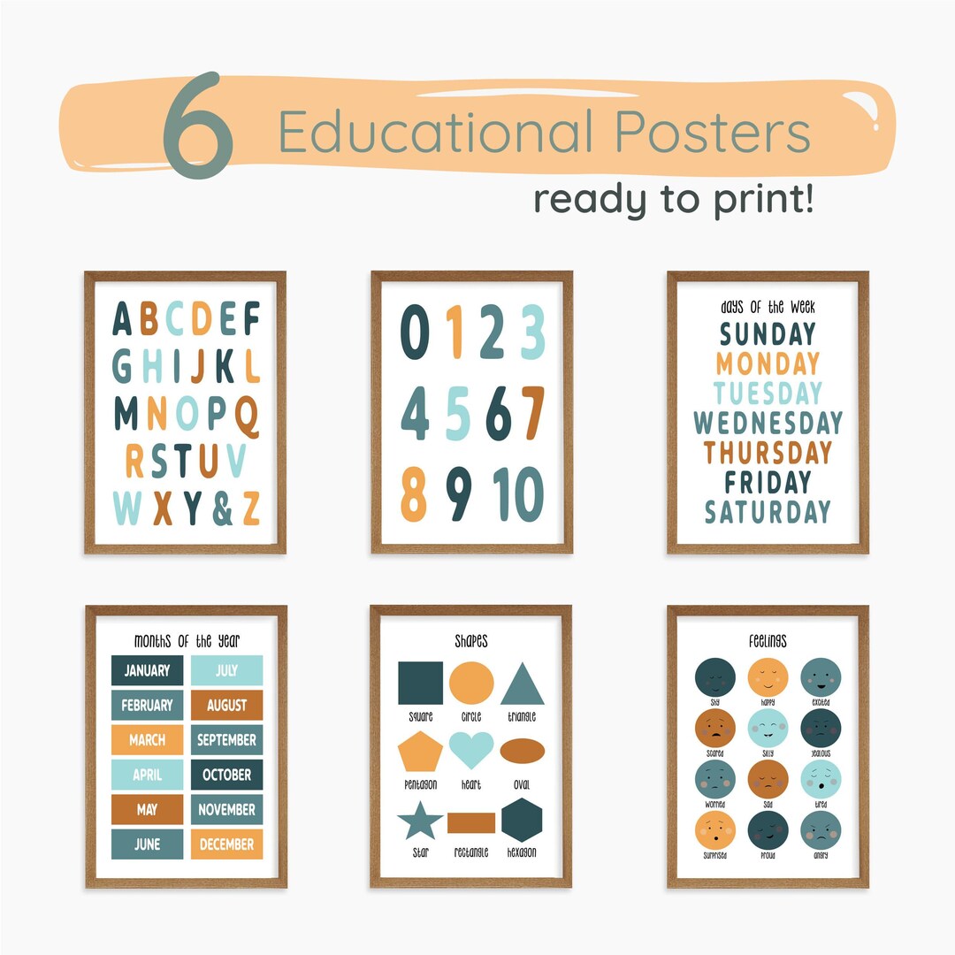 Blue and Teal Educational Posters | Set of 6 Montessori Printable ...
