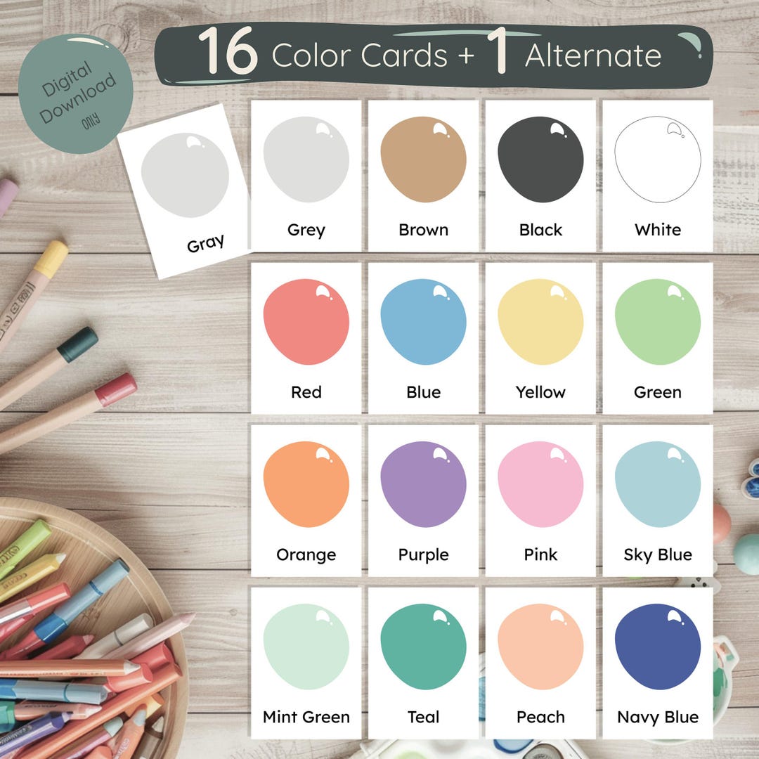 Printable Color Flashcards for Toddlers | 16 Pastel Colors + Matching ...