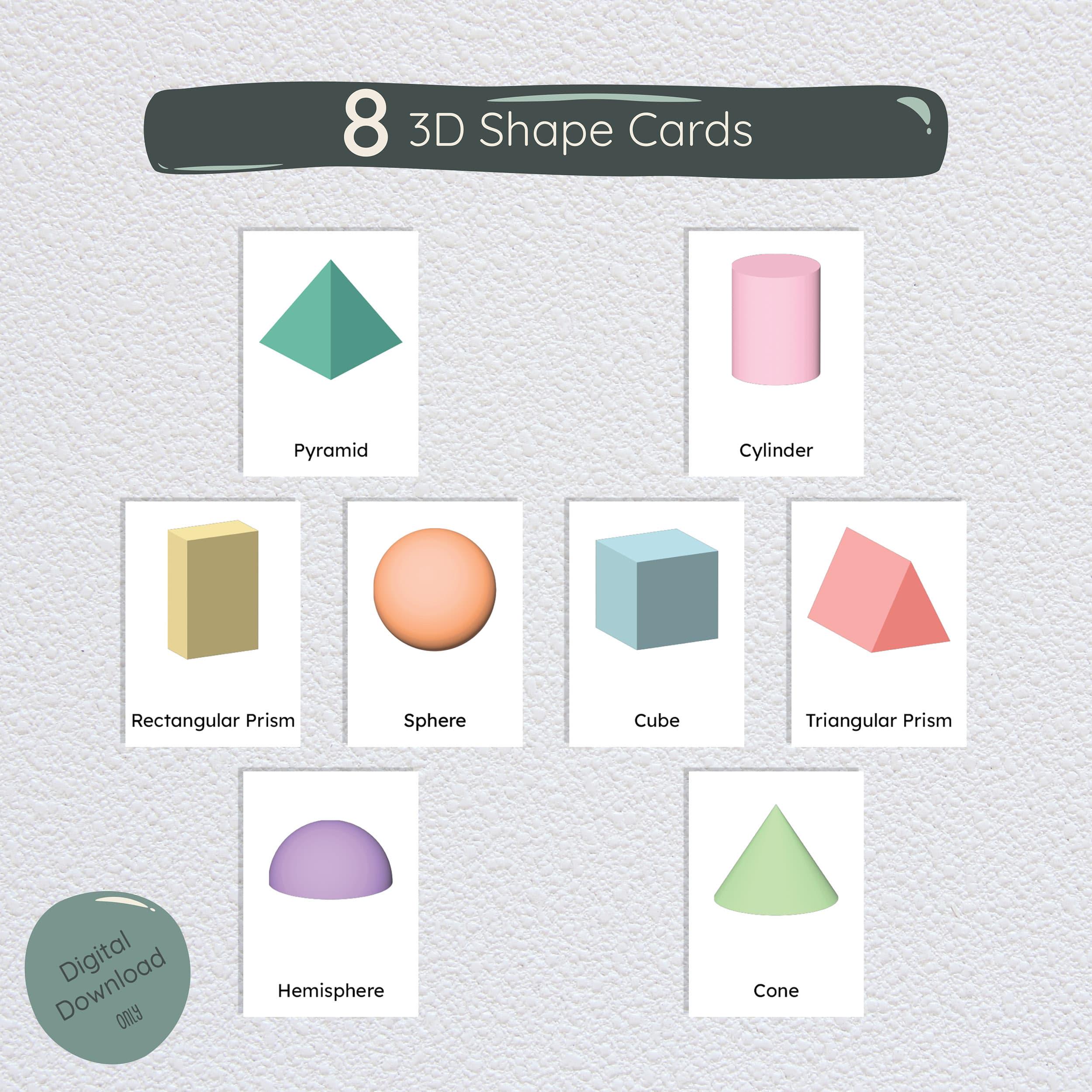 2D & 3D Shapes Flashcards | Geometry Learning Cards Printable for Kids ...