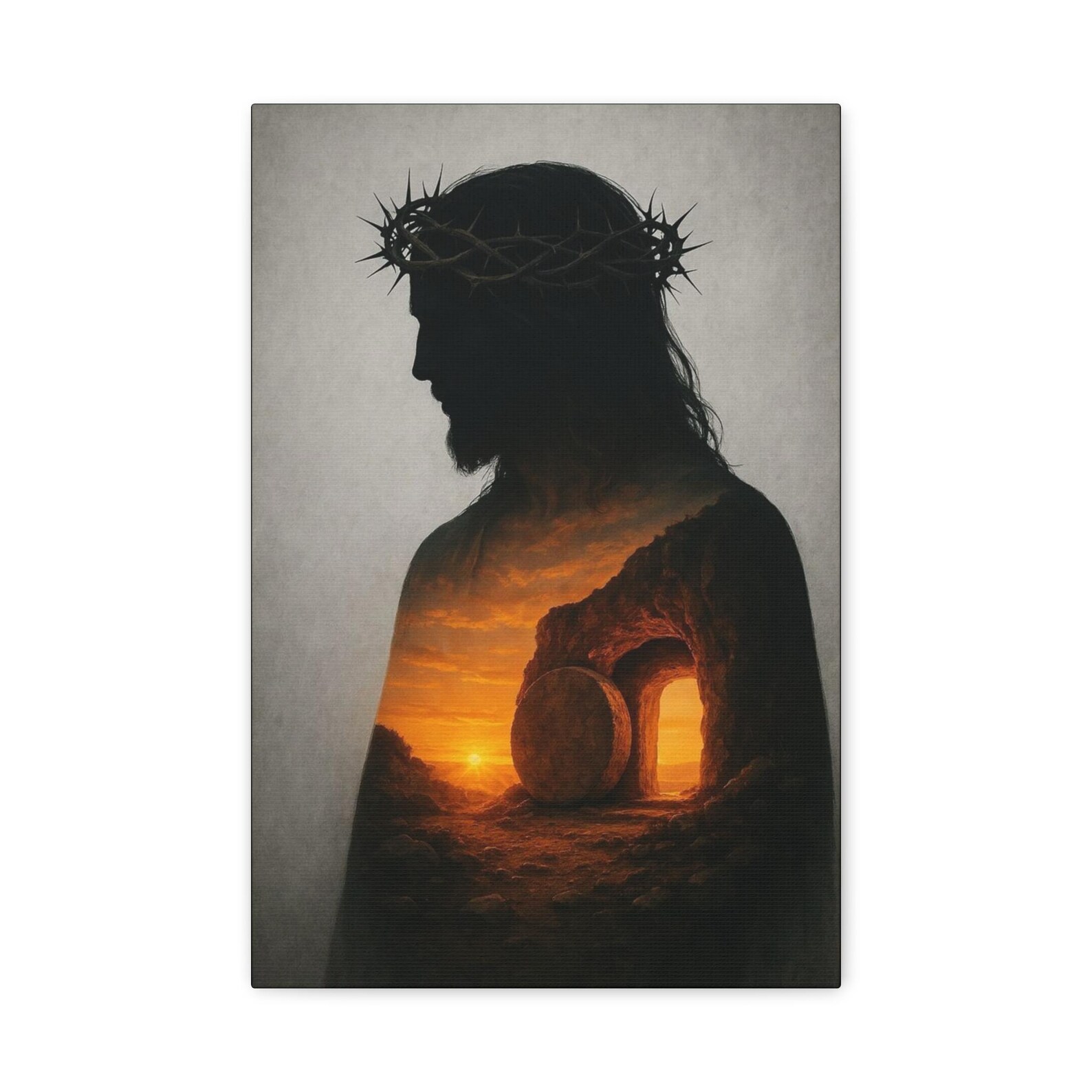 Jesus Resurrection Silhouette Canvas Crown of Thorns & Empty Tomb ...