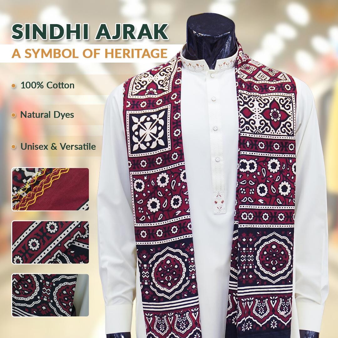 Handmade Traditional Ajrak Block Print Dupatta Shawl – Authentic Sindhi ...