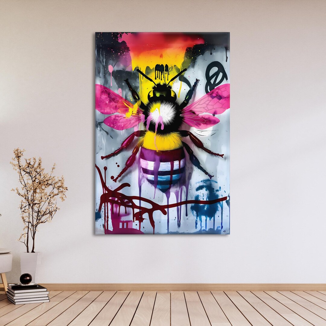 Urban Bee Art Canvas - Graffiti Street Art Print With Creative Colors ...