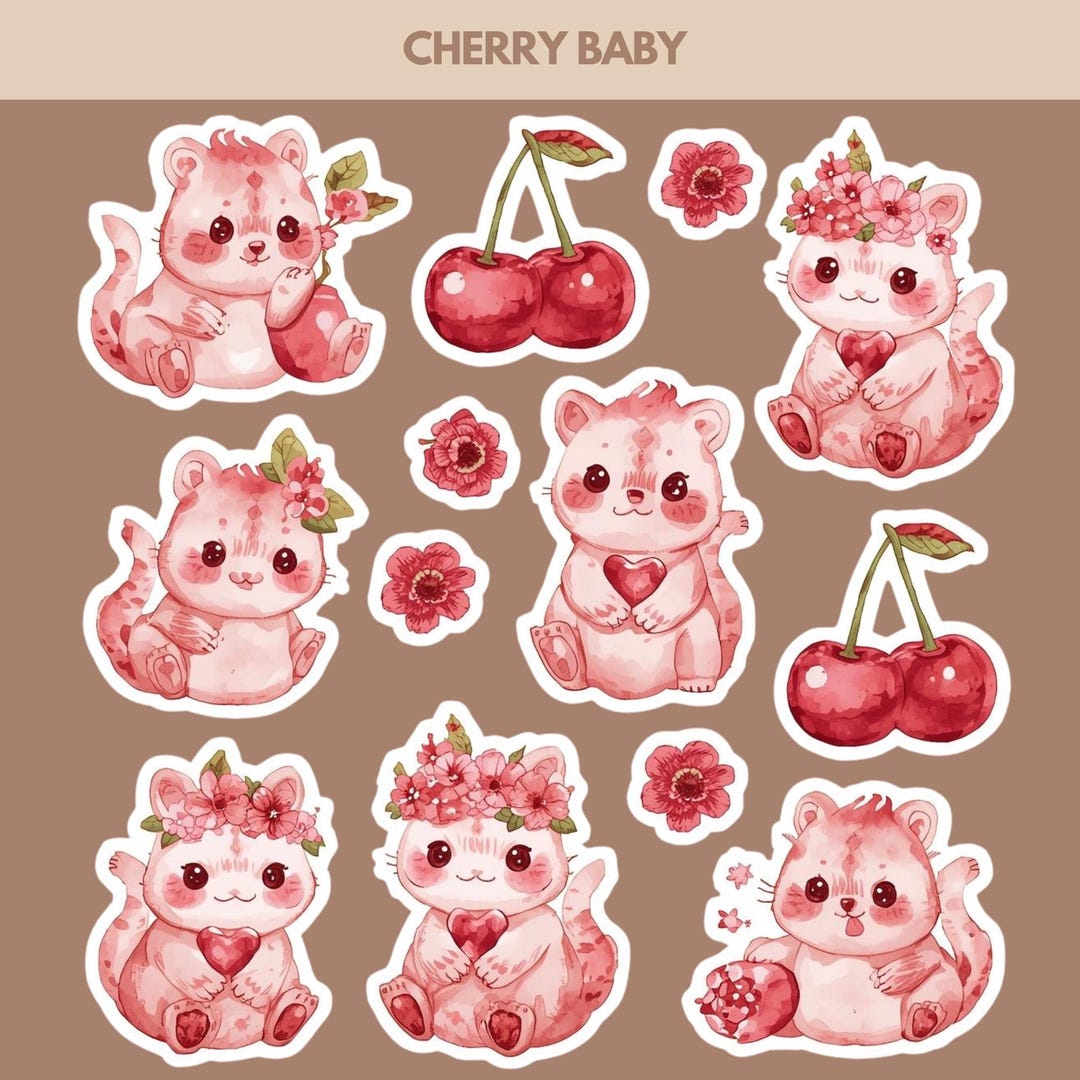 Sticker Pack - Cherry Bears - Etsy