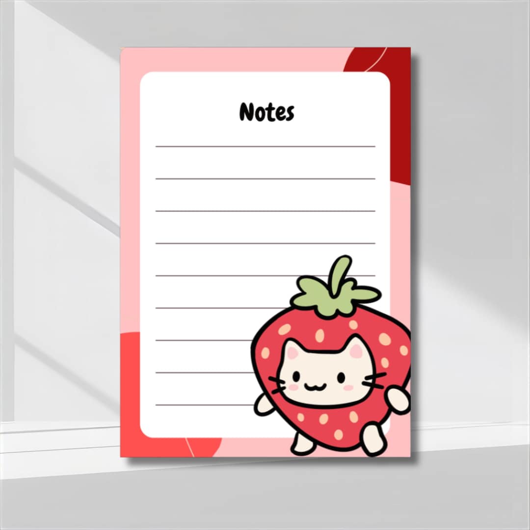 Strawberry A5 Notepad | Kawaii Memo Pad - Etsy