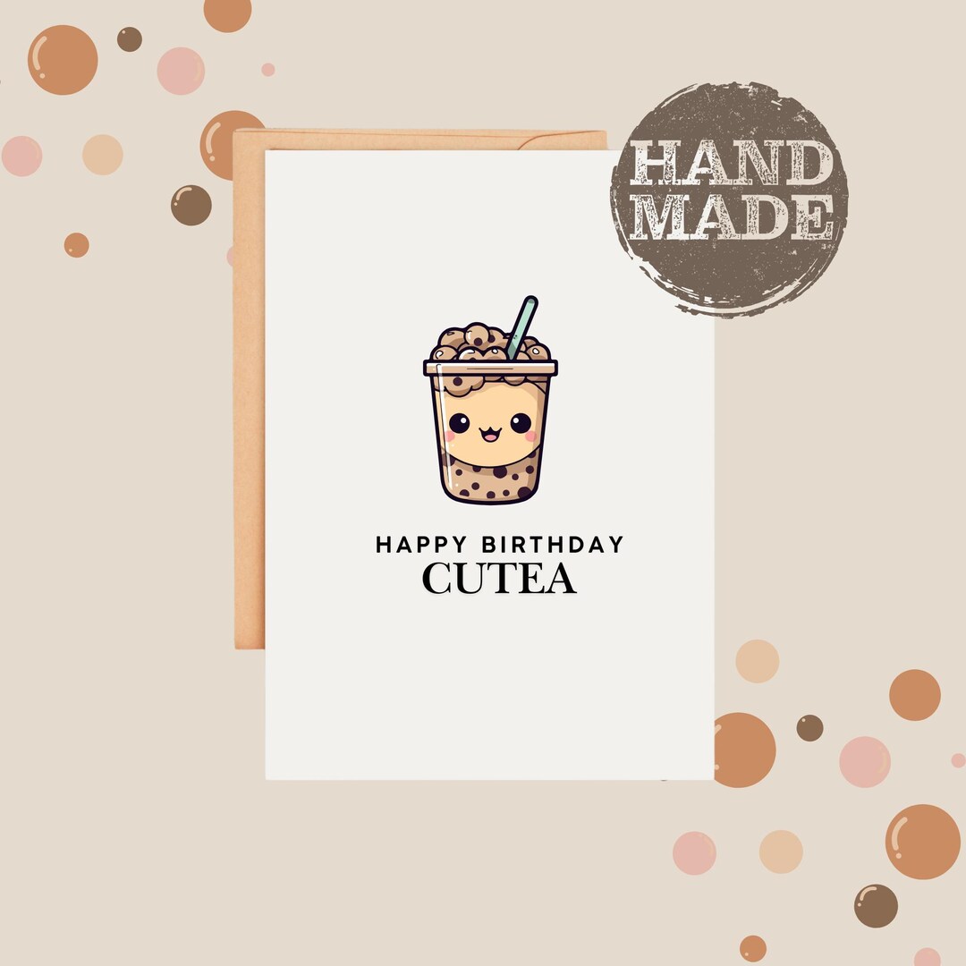 Kawaii Birthday Card Cute Tea Pun Cu-tea Greeting Funny Friend Gift Tea ...
