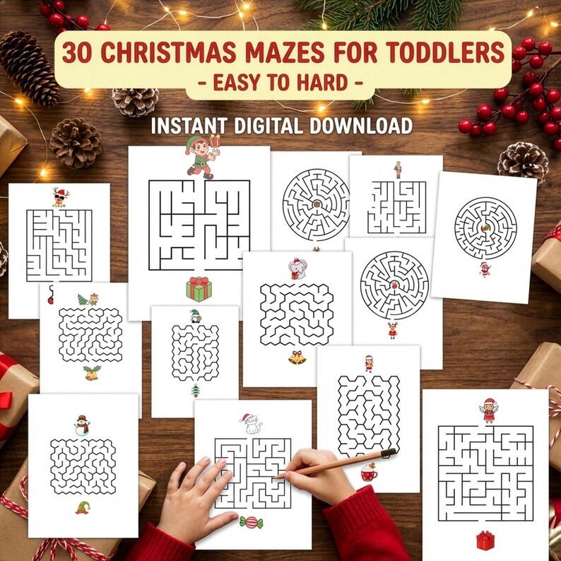 Christmas Maze Printable Activity Book | Winter Holiday Games for Kids ...