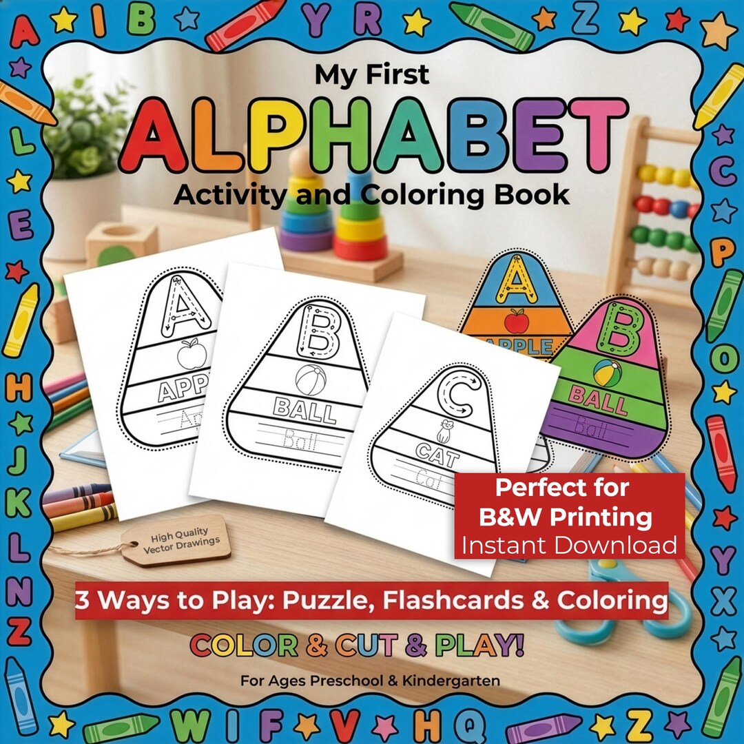 Alphabet Coloring Book & Puzzle Game | Printable Letter Matching Cards ...