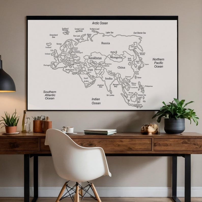 Labeled and Blank Outline Eurasia Map SVG Clipart. Printable Vector ...