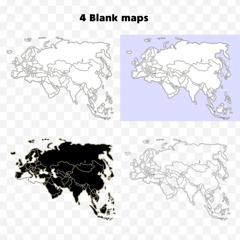 Labeled and Blank Outline Eurasia Map SVG Clipart. Printable Vector ...
