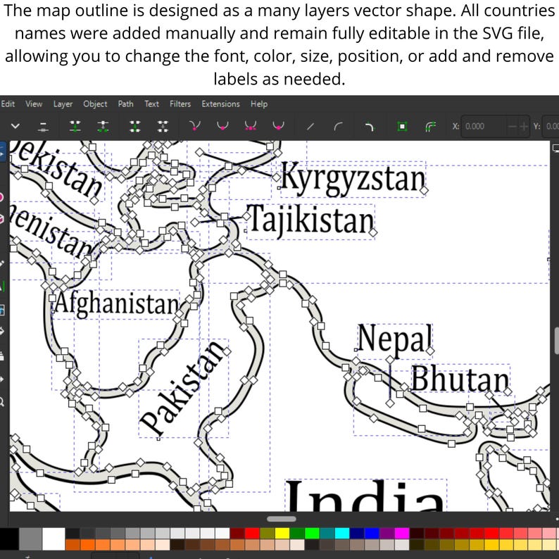 Labeled and Blank Outline Eurasia Map SVG Clipart. Printable Vector ...