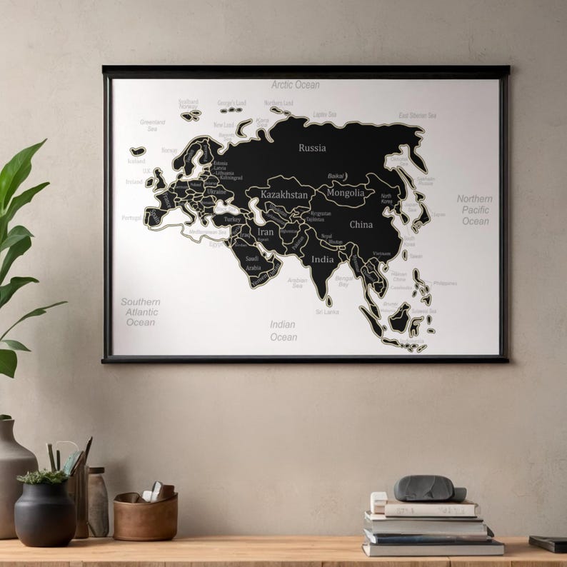 Labeled and Blank Outline Eurasia Map SVG Clipart. Printable Vector ...