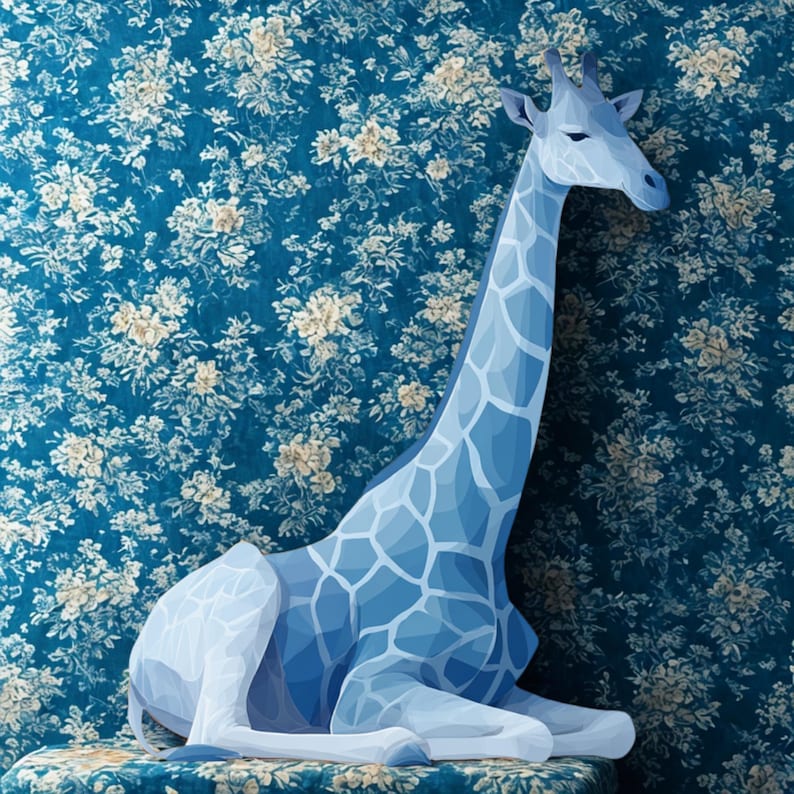 Blue Toile De Jouy Giraffe PNG Clipart. African Chinoiserie Safari ...