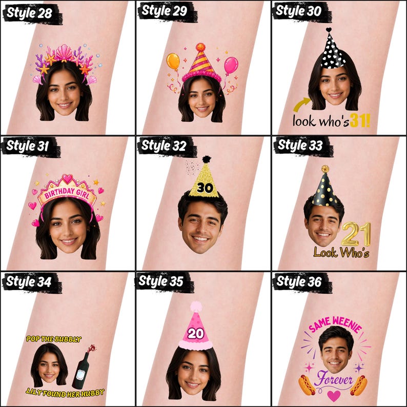 Custom Face Tattoos, Birthday Tattoos, Custom Temporary Tattoos, Party ...