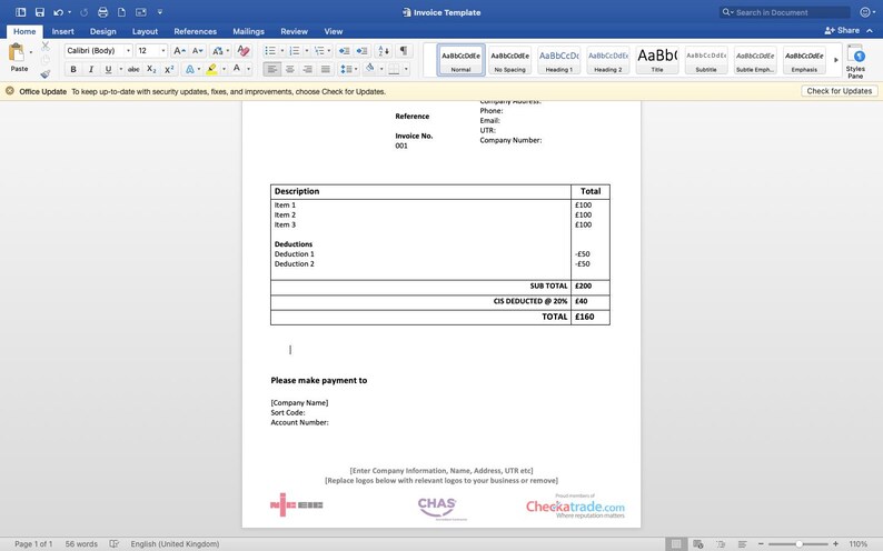 Contractor CIS Invoice Template - Etsy